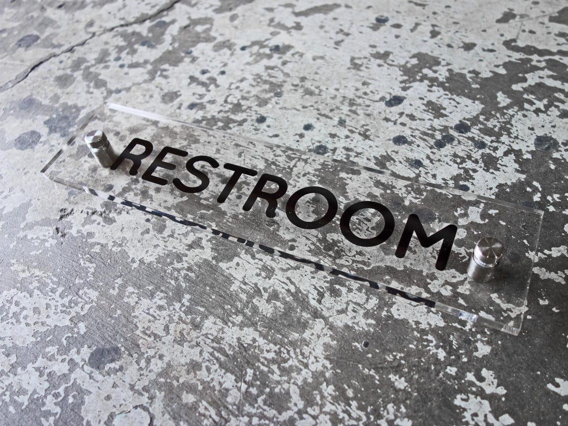 Clear Acrylic Floating Restroom Sign - High Quality Modern Minimalist ...