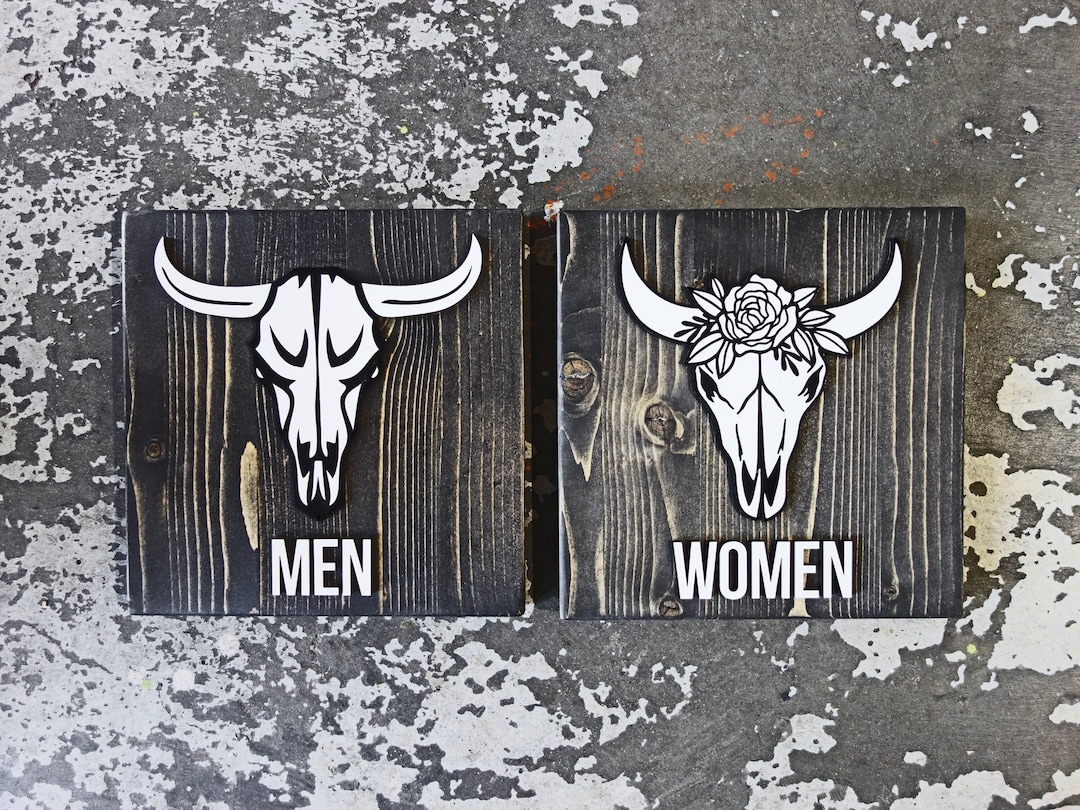Cow Skull Restroom Bathroom Signs - Longhorn Bulls - 9"x9" Size ...