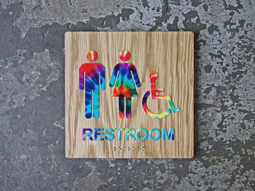 Colorful ADA Restroom Bathroom Sign - Tie Dye Design - 8"x8" - Modern ...