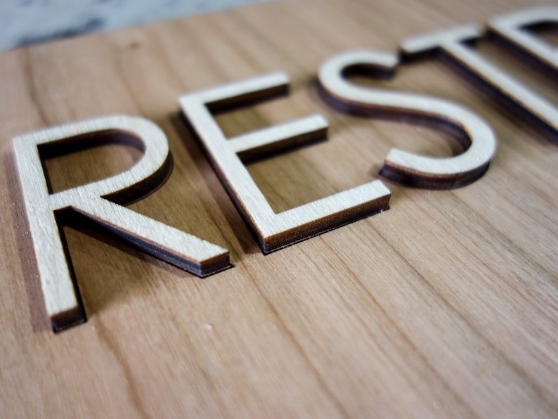 Modern Raised Text Restroom Sign Various Wood Finishes - Etsy