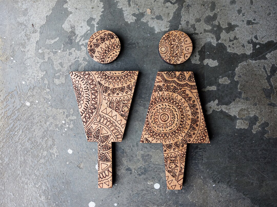 Solid Cherry Wood Bathroom Figures - Ornate Restroom - 10" Extra Large ...