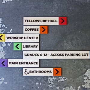 Colorful Wayfinding Directional Arrow Wood Signs - Custom Raised Text ...