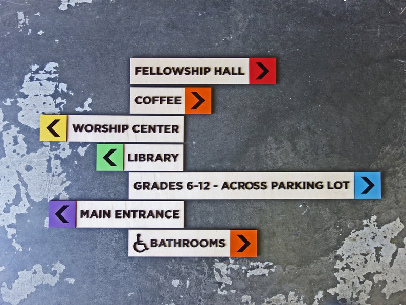 Colorful Wayfinding Directional Arrow Wood Signs Custom - Etsy