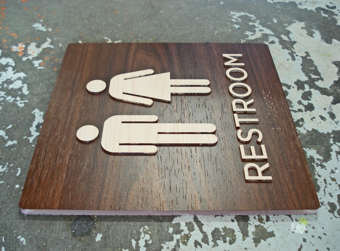 Exterior WATERPROOF ADA Restroom Sign Wood Acrylic Bathroom | Etsy