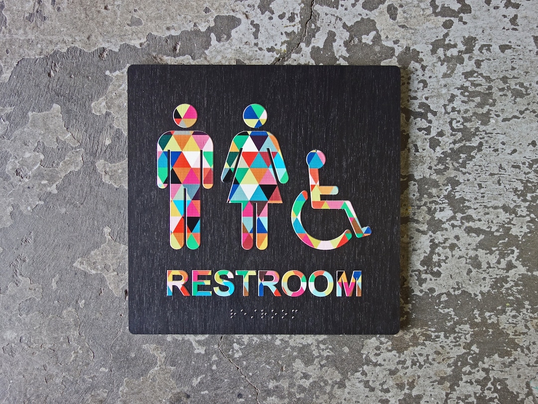 ADA Colorful Restroom Bathroom Sign - Rainbow Design - 8"x8" Size ...