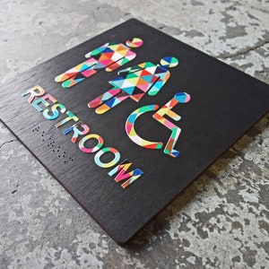 ADA Colorful Restroom Bathroom Sign - Rainbow Design - 8"x8" Size ...
