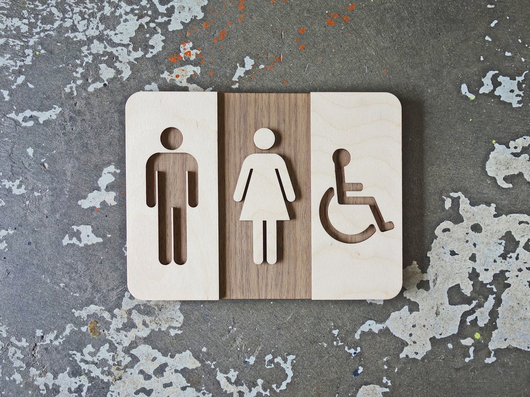 Unisex Wood Cutout Restroom Sign - Unique Bathroom Decor - Modern ...