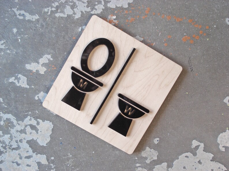 Gender Neutral Toilet Bathroom Sign - Binary Signage - Simple Modern ...