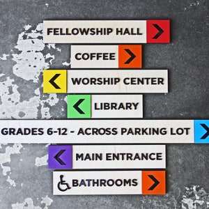 Colorful Wayfinding Directional Arrow Wood Signs - Custom Raised Text ...