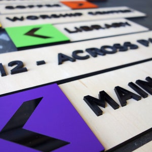 Colorful Wayfinding Directional Arrow Wood Signs - Custom Raised Text ...