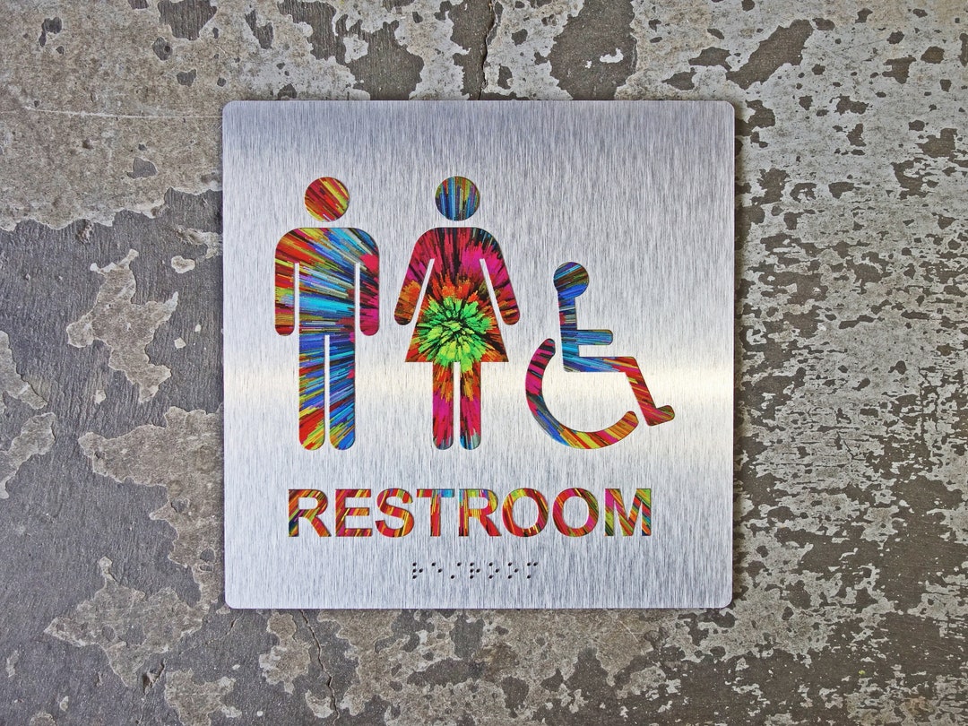 ADA Metal Restroom Bathroom Sign - Rainbow Design - 8"x8" Size - Modern ...