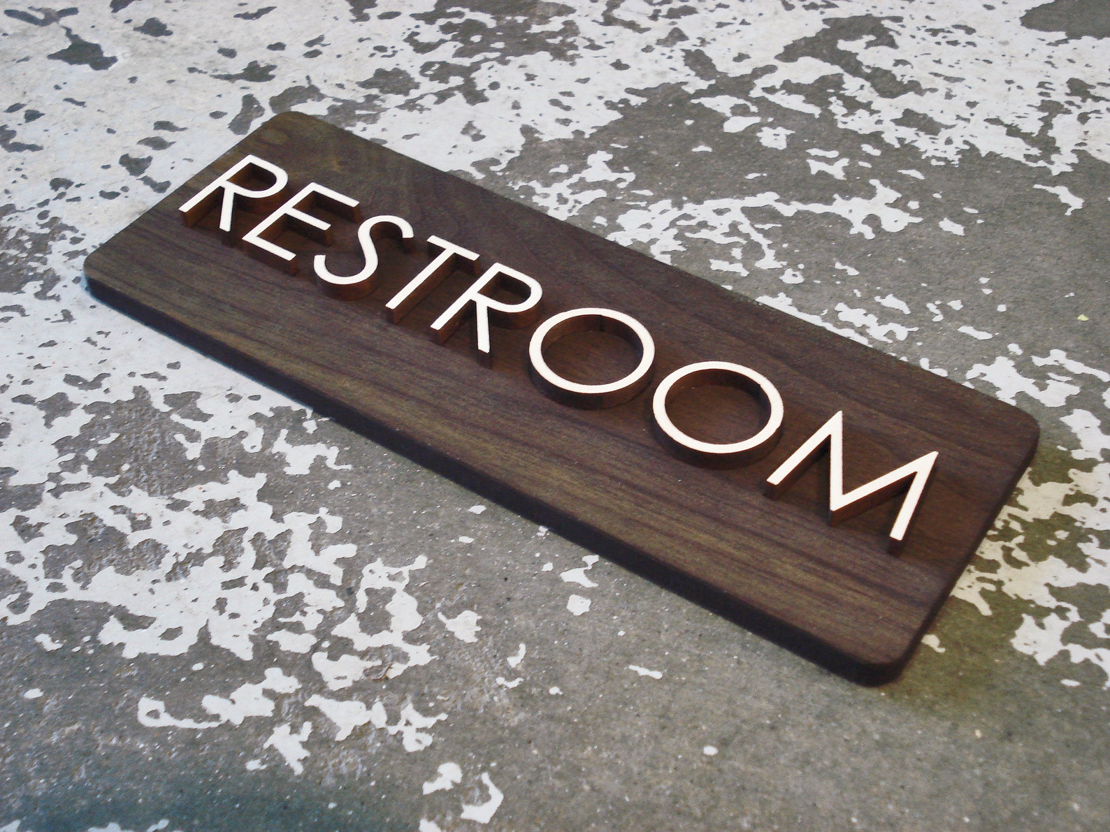 Modern Raised Text Restroom Sign Various Wood Finishes | Etsy