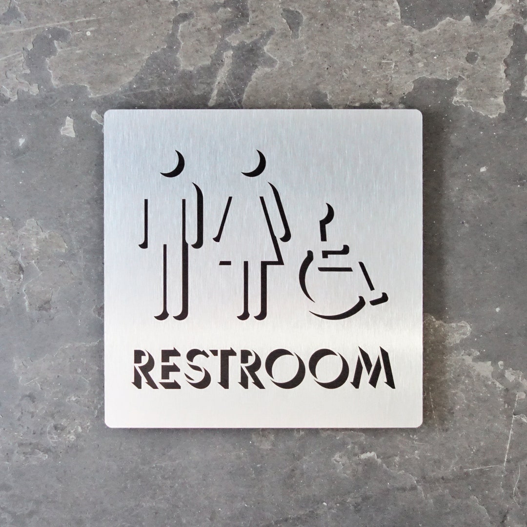 Shadow Effect Metal Restroom Sign - Modern Signage - 8" X 8" Size ...