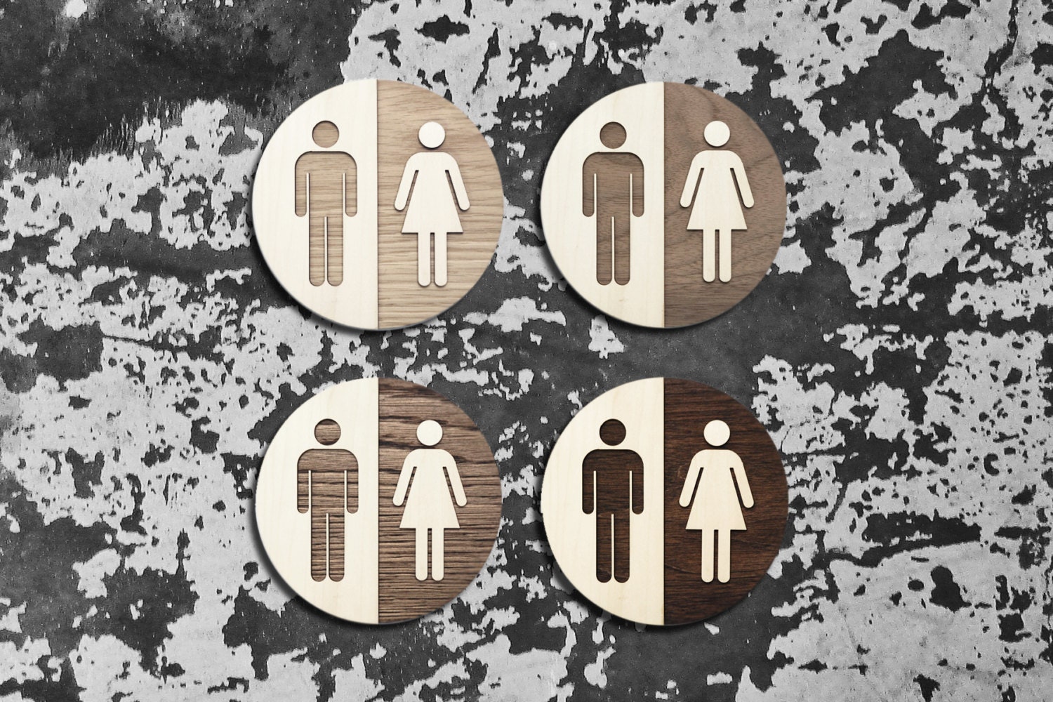 Round Wood Unisex Bathroom Sign Office Restroom WC Signage | Etsy