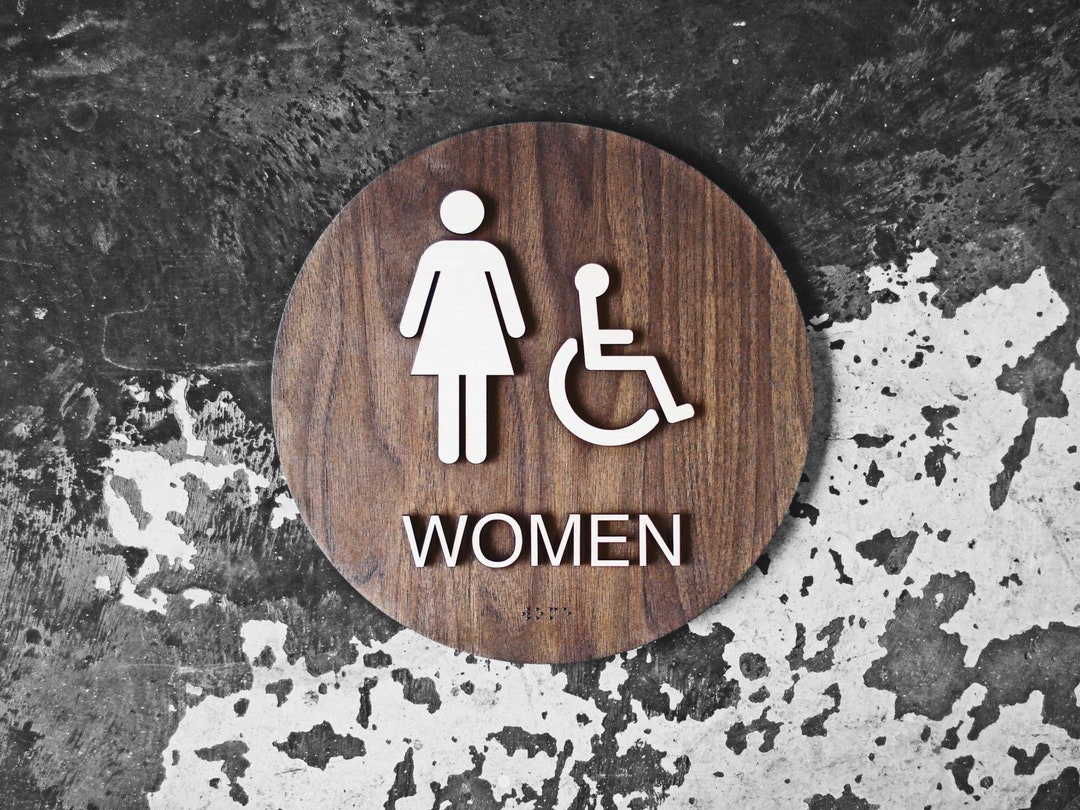 Women Restroom Bathroom Wooden Sign - WC Signage - 9" Size - Modern ...
