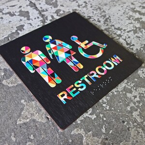 ADA Colorful Restroom Bathroom Sign - Rainbow Design - 8"x8" Size ...