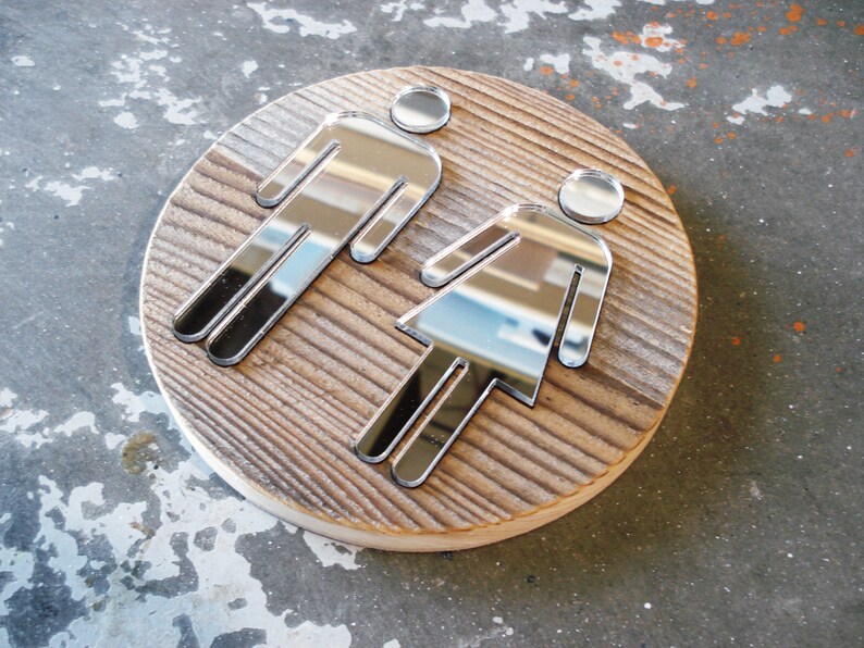 Reclaimed Wood Mirror Unisex Sign Round WC Restroom Bathroom | Etsy