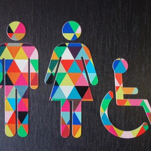ADA Colorful Restroom Bathroom Sign - Rainbow Design - 8"x8" Size ...