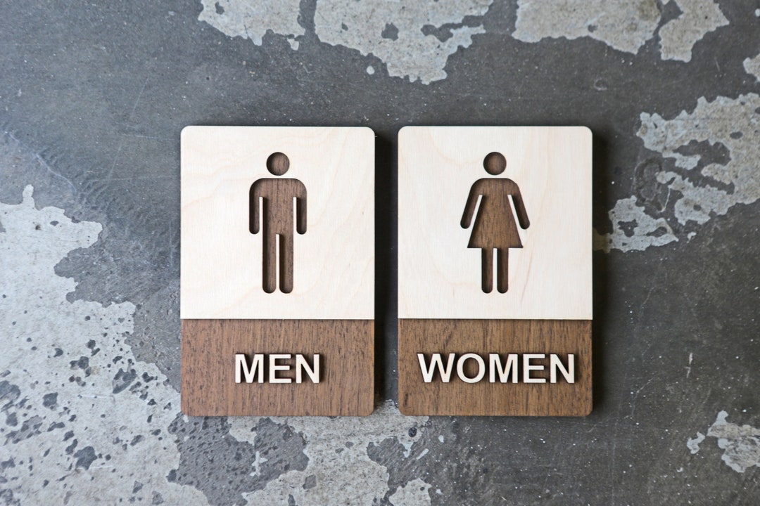 Recessed Wood Restroom Sign Set Modern Bathroom - Etsy