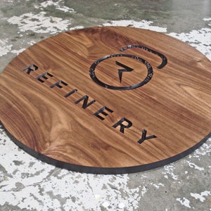 Solid Walnut Company Logo Sign - 24" Dia. - 3D Carved Design - Custom ...