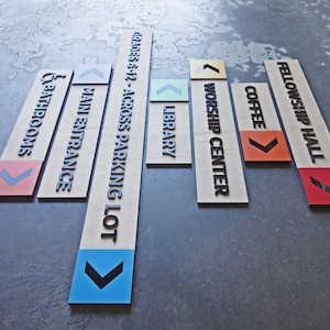 Colorful Wayfinding Directional Arrow Wood Signs - Custom Raised Text ...