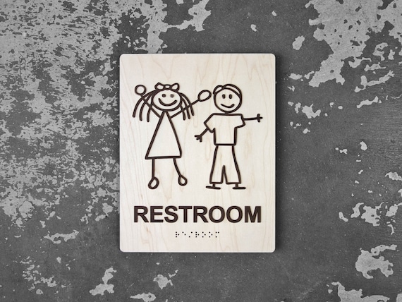 Kids Restroom Braille Wood Sign Children's Bathroom - Etsy
