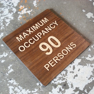 Modern Wood Maximum Occupancy Sign - 7" X 7" Size - ADA Braille ...