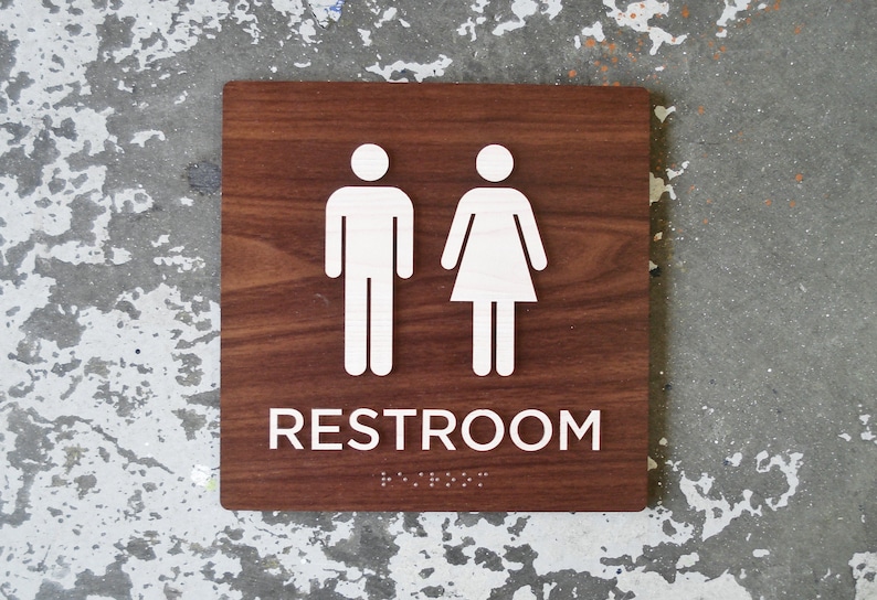 Exterior WATERPROOF ADA Restroom Sign - Wood Acrylic Bathroom - 8"x8 ...