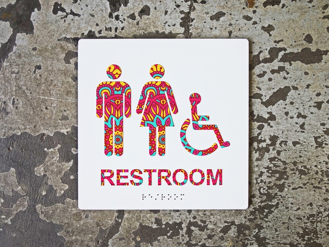 ADA Colorful Restroom Bathroom Sign - Geometric Design - 8"x8" Size ...