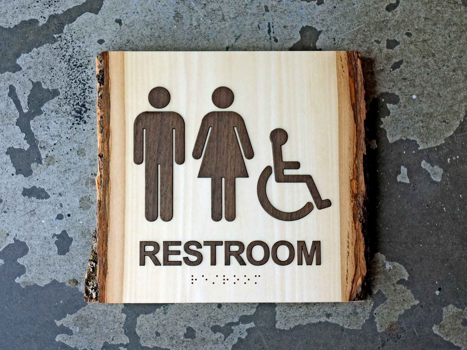 ADA Live Edge Wood Restroom Sign - Solid Timber Wooden Signage - 8"x8 ...