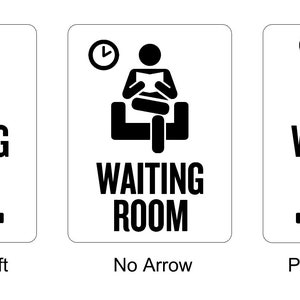 Waiting Room Doctor Office Sign - Directional Arrows - 9" x 12" Size ...