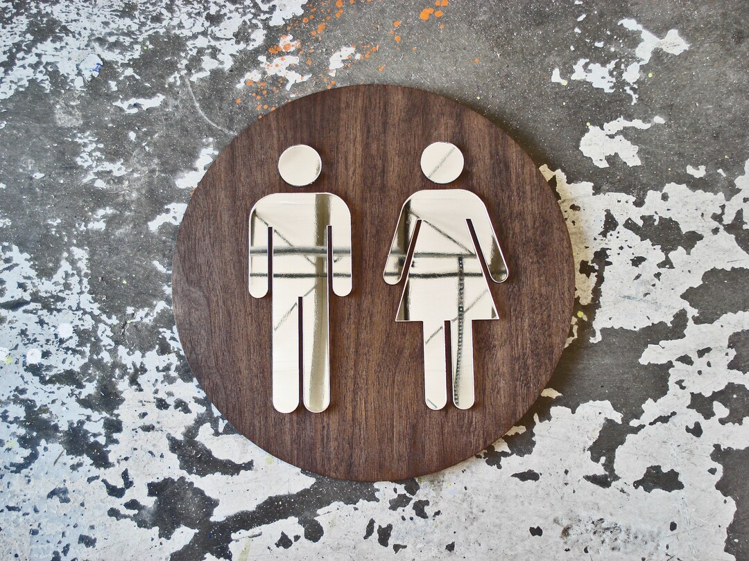 Unisex Mirror Restroom Bathroom Sign - WC Signage - 6", 9" or 12" Sizes ...