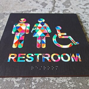 ADA Colorful Restroom Bathroom Sign - Rainbow Design - 8"x8" Size ...