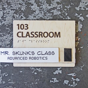 Changeable Insert Wood Room Sign - Custom Classroom With Braille ...
