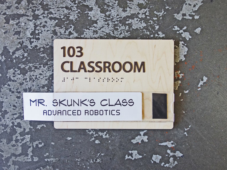 Changeable Insert Wood Room Sign - Custom Classroom With Braille ...