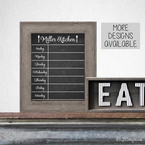 Meal Planner Framed Weekly Menu Board Dry Erase Wall - Etsy