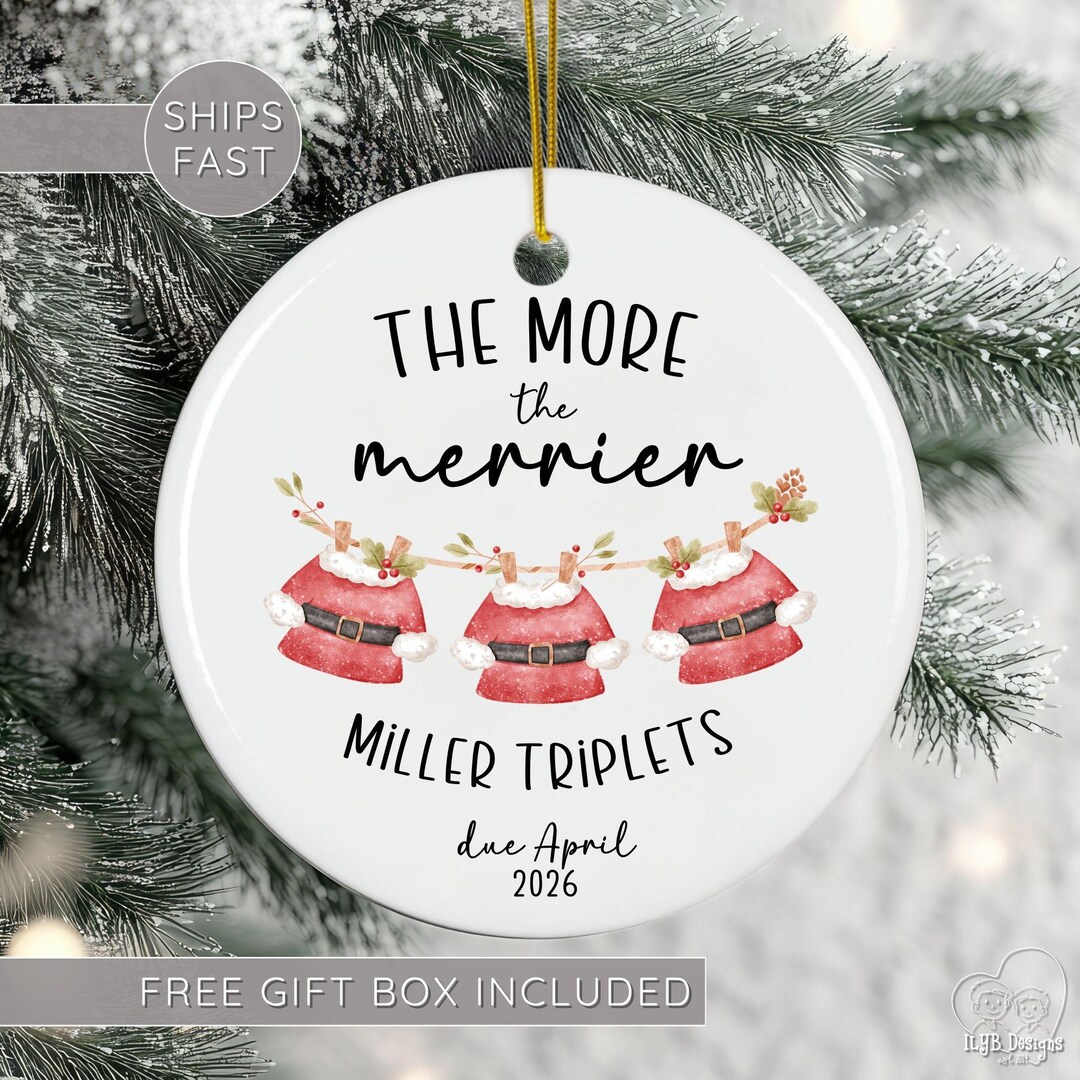 The More the Merrier Ornament | Twins Triplets Pregnancy Announcement ...