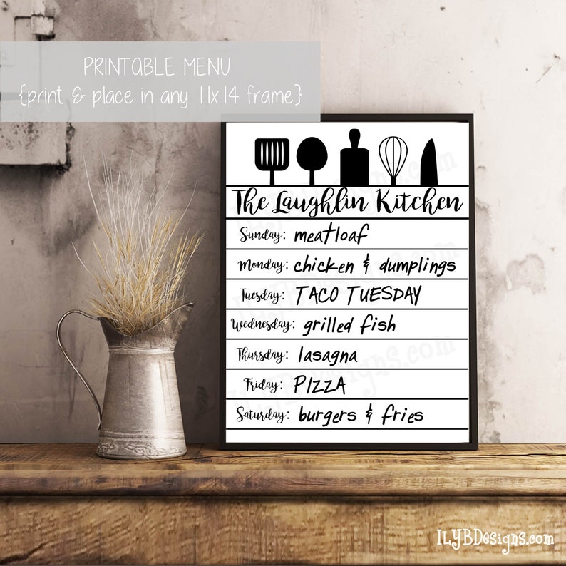 Weekly Menu Board Menu Planner Dry Erase Menu Board - Etsy