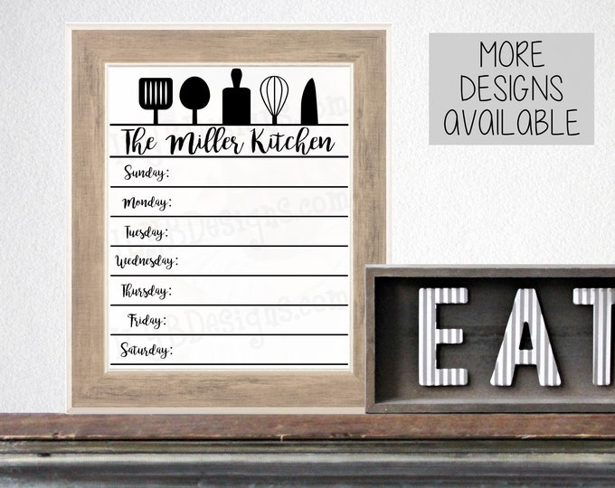 Weekly Menu Board Menu Planner Weekly Meal Planner Dry - Etsy
