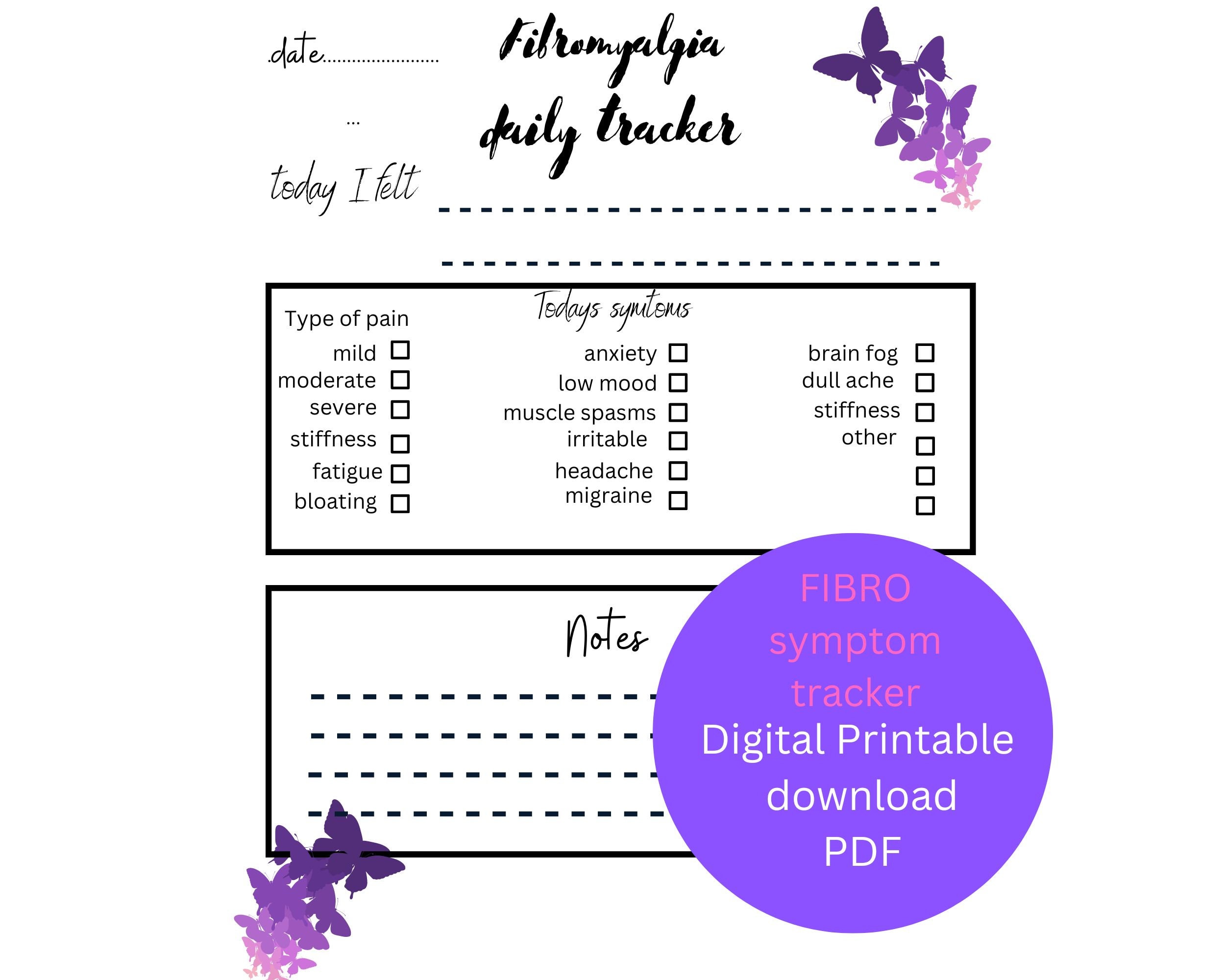 Fibromyalgia Printable PDF Symptom Tracker, Fibromyalgia Daily ...