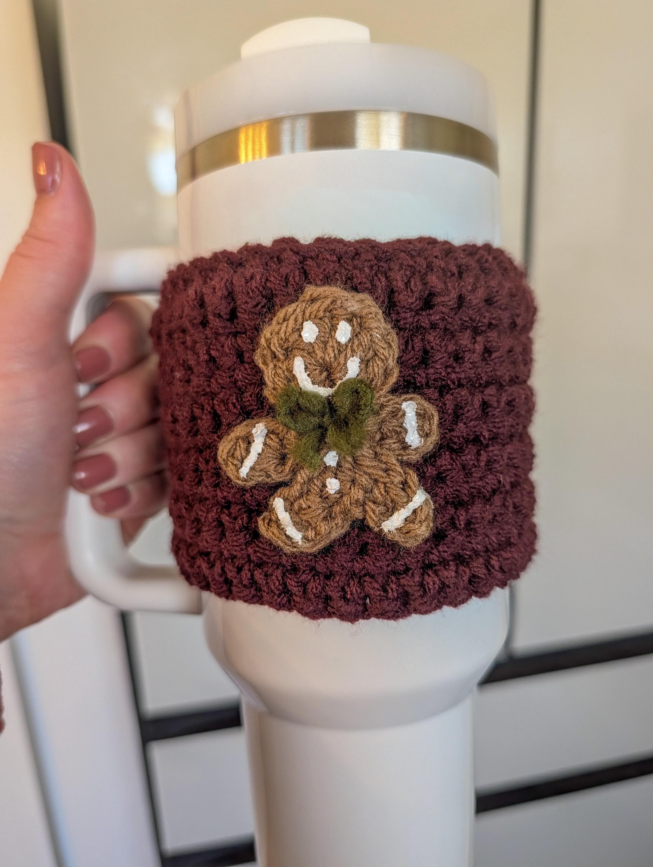 Crochet Gingerbread Man Mug Cozy | Handmade Christmas Coffee Sleeve - Etsy