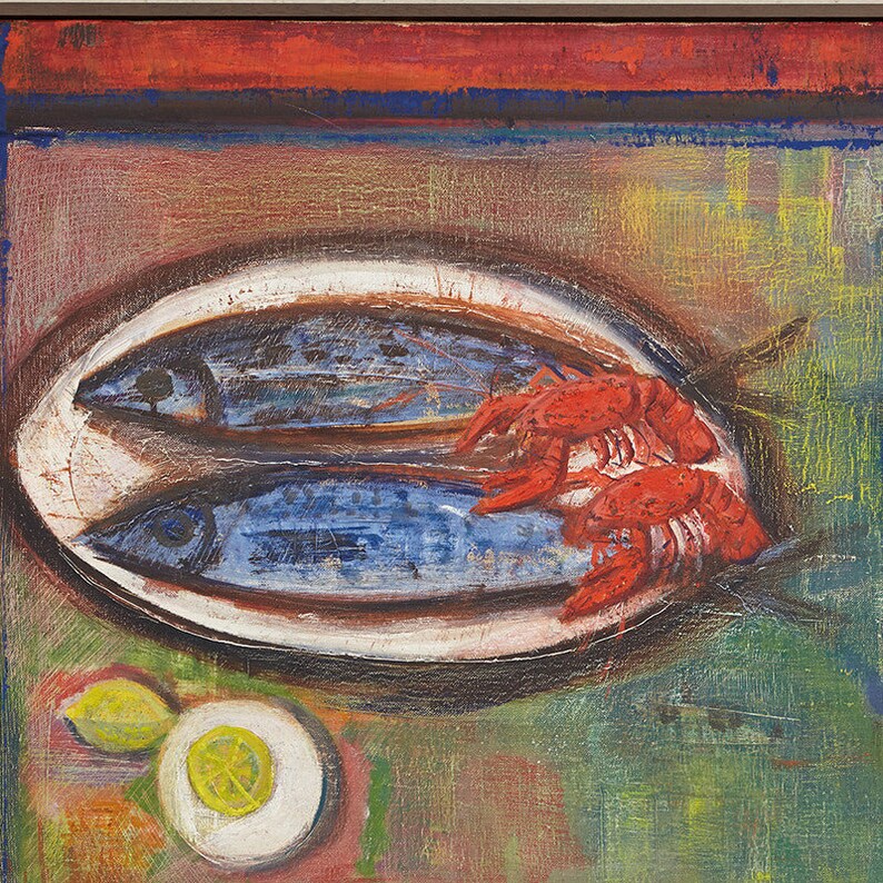 1967 Vintage Oil Painting of Still Life of Fish and Crustacean - Etsy