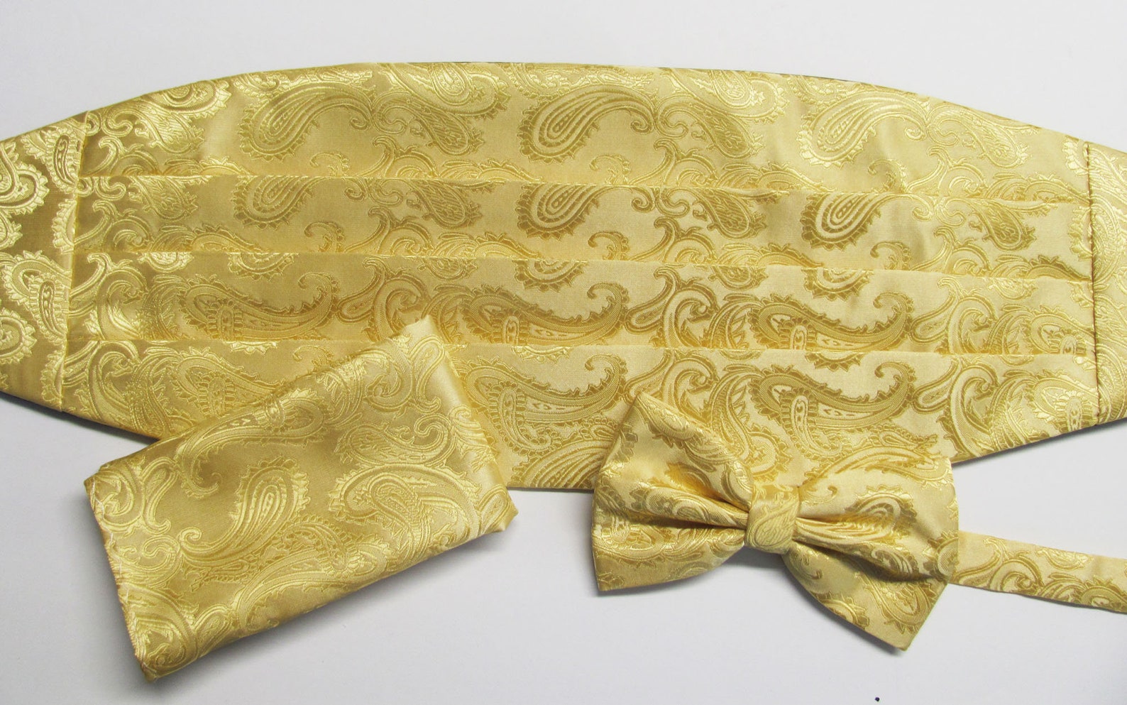 Mens Gold Paisley Satin Cummerbund Set Adjustable Back With | Etsy