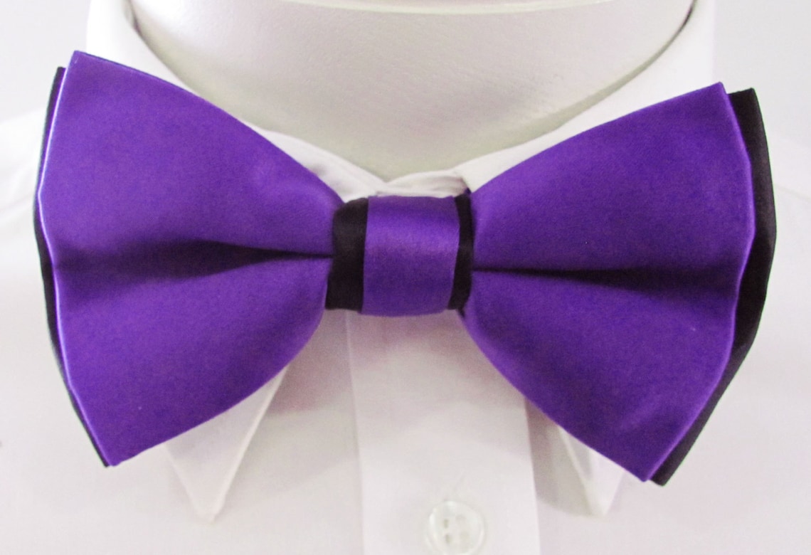 Mens Bow Tie Extra Fancy Purple Over Black Two Colored Fabric - Etsy