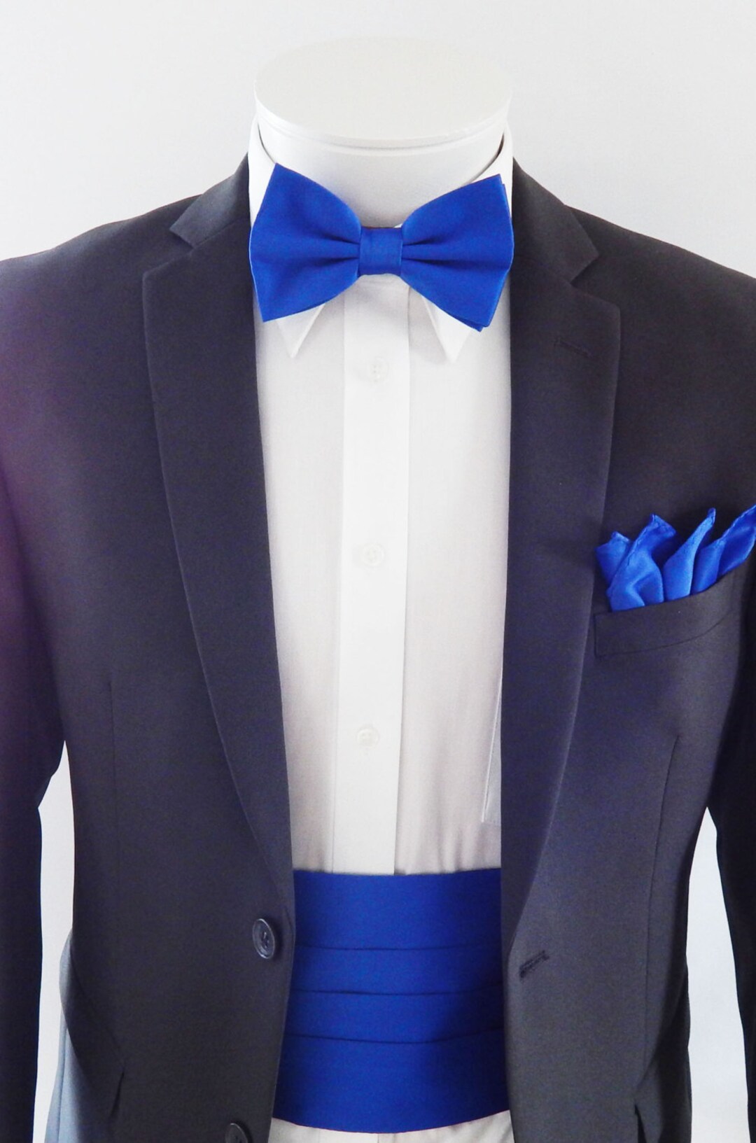 Mens Cummerbund Royal Blue Satin Cummerbund Set Adjustable Back With ...