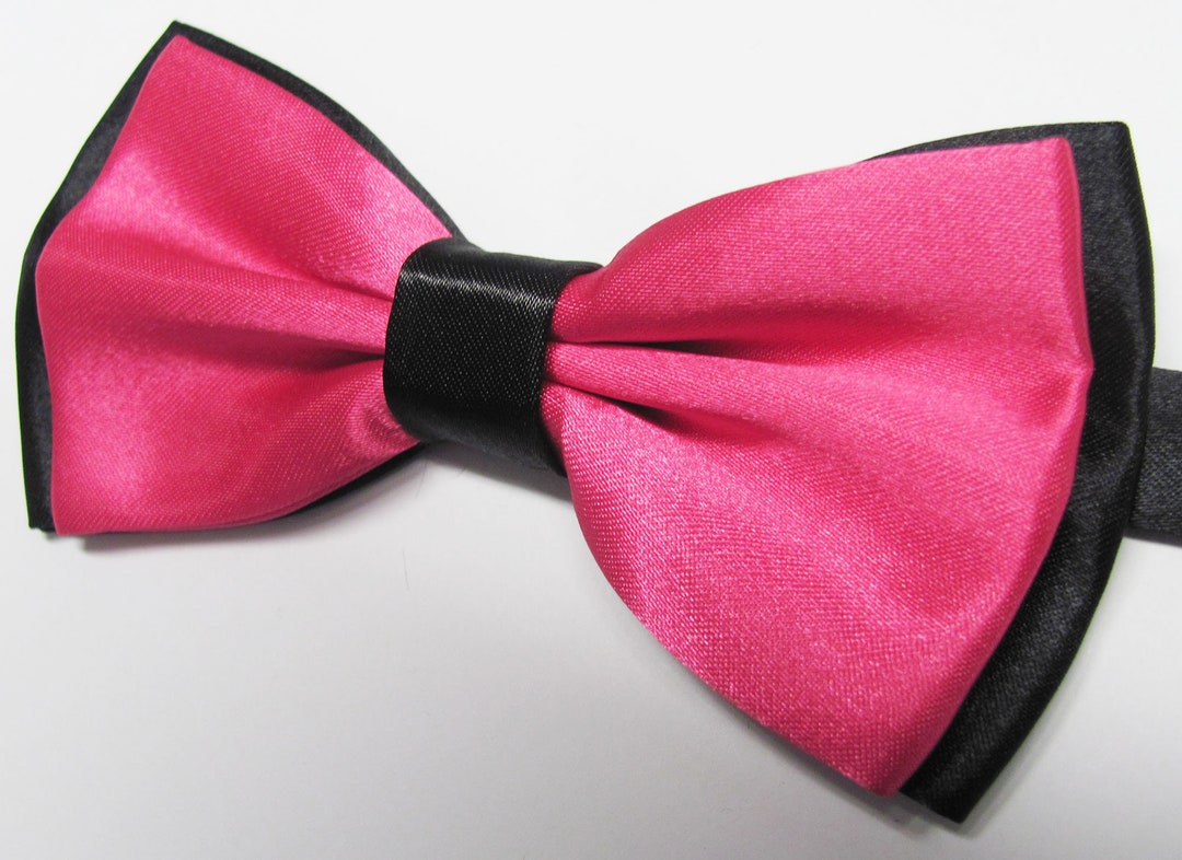 Fuchsia/raspberry on Black Boarder Mens Bow Tie Extra Fancy Two Colored ...
