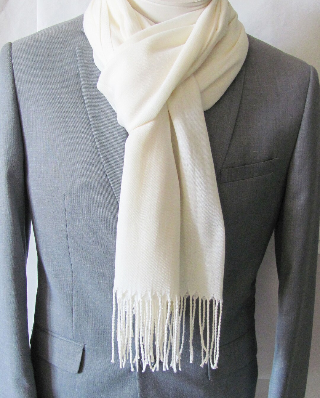 Mens or Womens Scarf Soft and Warm Cream White With Fringe Mens or ...