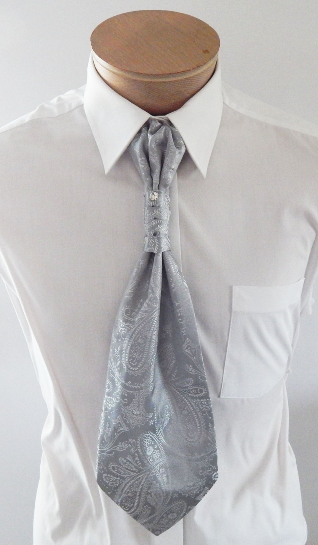 Mens Ascot Tie Silver Gray Satin Paisley Adjustable Neck Mens Formal ...