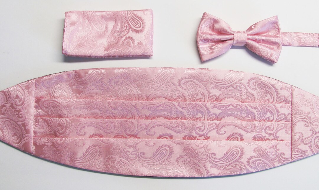Mens Pink Paisley Satin Cummerbund Set Adjustable Back With Tie and ...