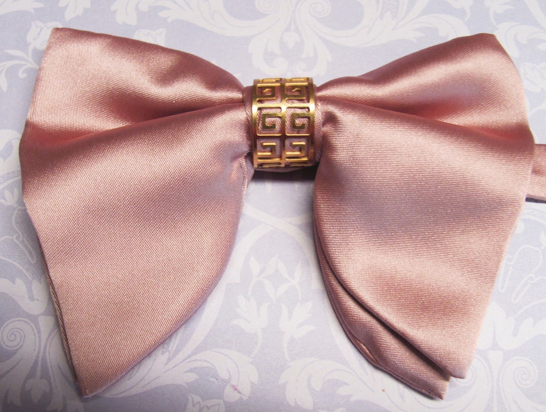 Mens Dusty Rose With Gold or Silver Knot Cover 2 Tiered Tear Drop Bow Tie With Custom Double ...